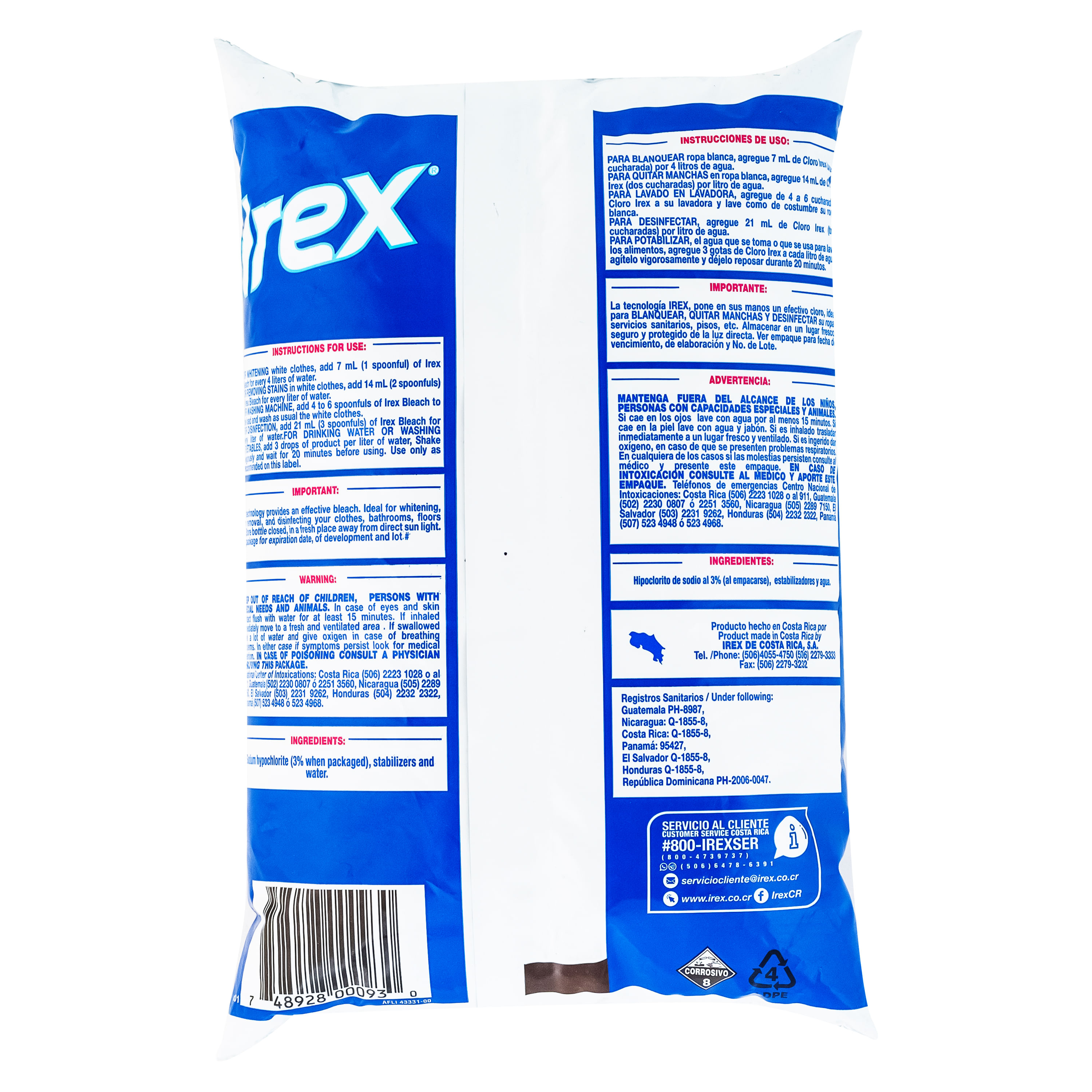 Cloro Irex Origin Bolsa 900ml