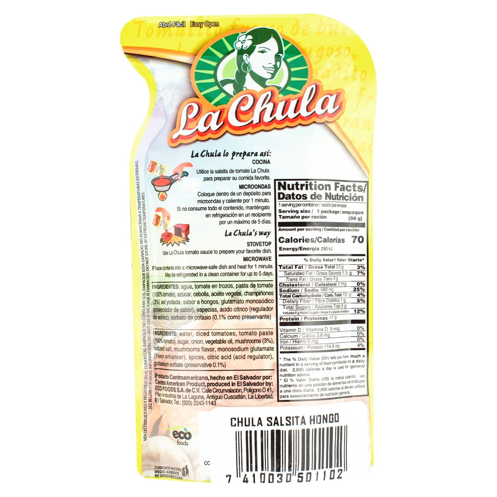 Comprar Salsa La Chula De Tomate Con Hongo - 98gr | Walmart Nicaragua