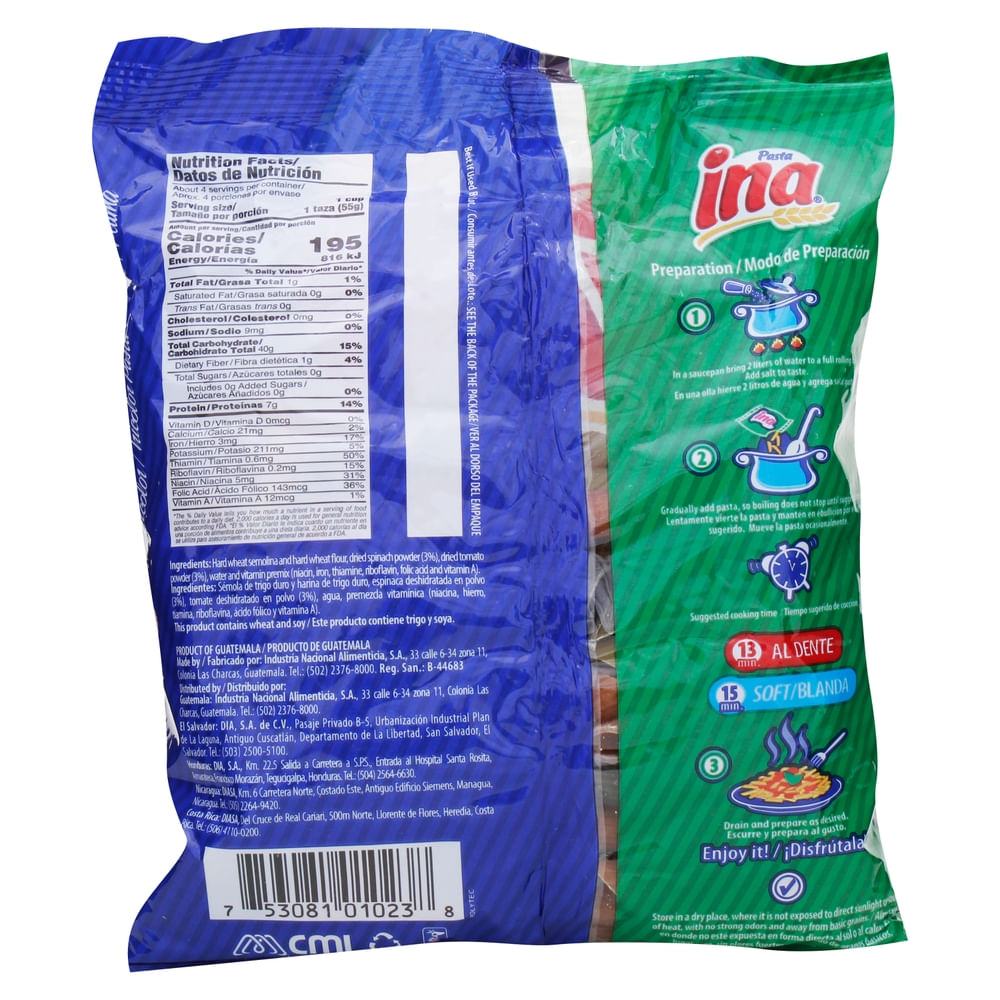 Comprar Pasta Ina Pluma Tricolor - 200 g | Walmart Nicaragua