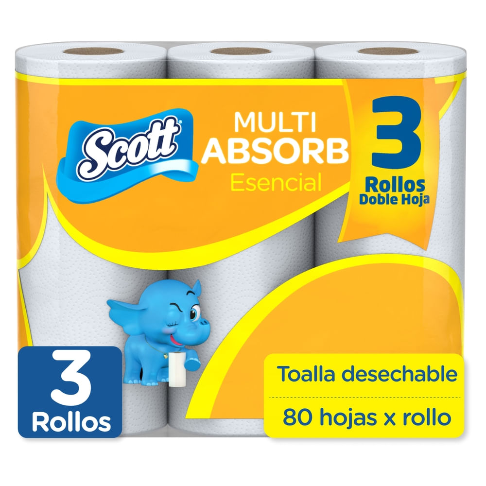 Comprar Toalla de Papel Desechable Scott Multi Absorb 3 Rollos -80 ...