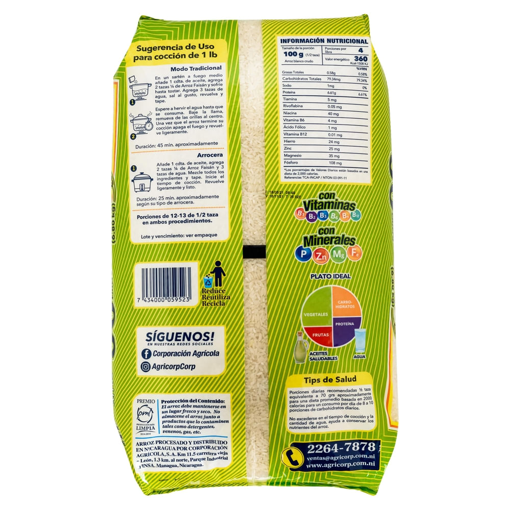 Comprar Arroz El Faisan 96% Grano Entero - 6.80 kg | Walmart Nicargua ...