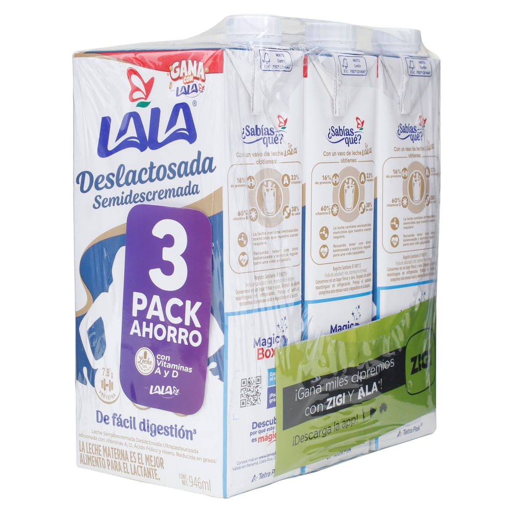 Comprar Leche Lala Deslactosada Semidescremada 3 Pack UHT - 2838 ml ...