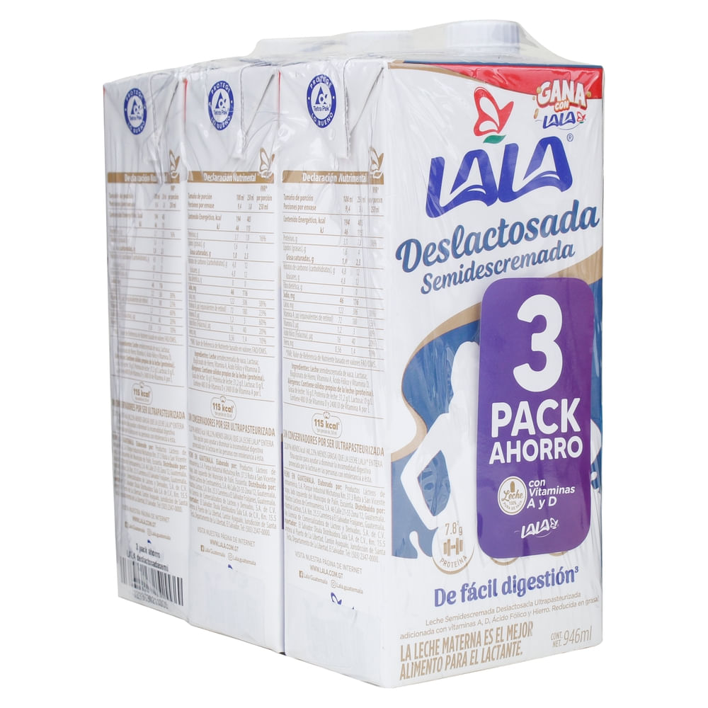 Leche Lala Deslactosada Semidescremada 3 Pack UHT - 2838 ml - Walmart ...